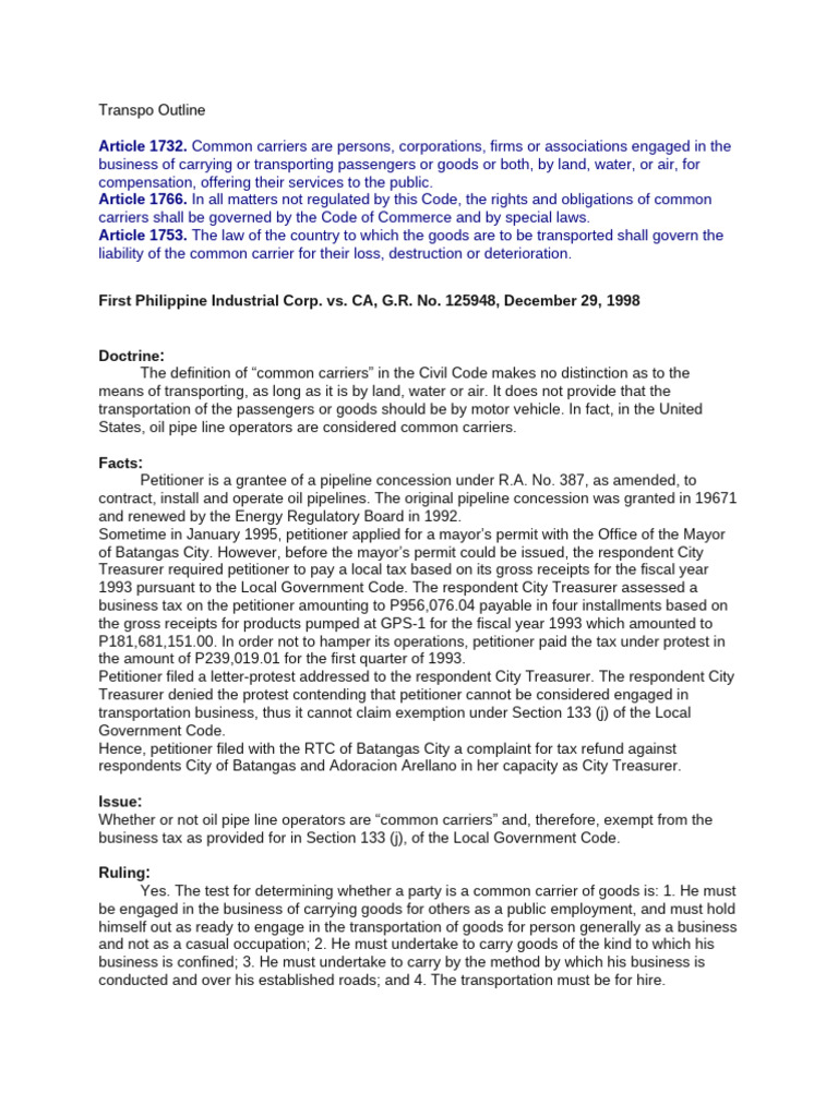 Common Carriers: Legal Definitions & Cases | PDF | Cargo | Insurance