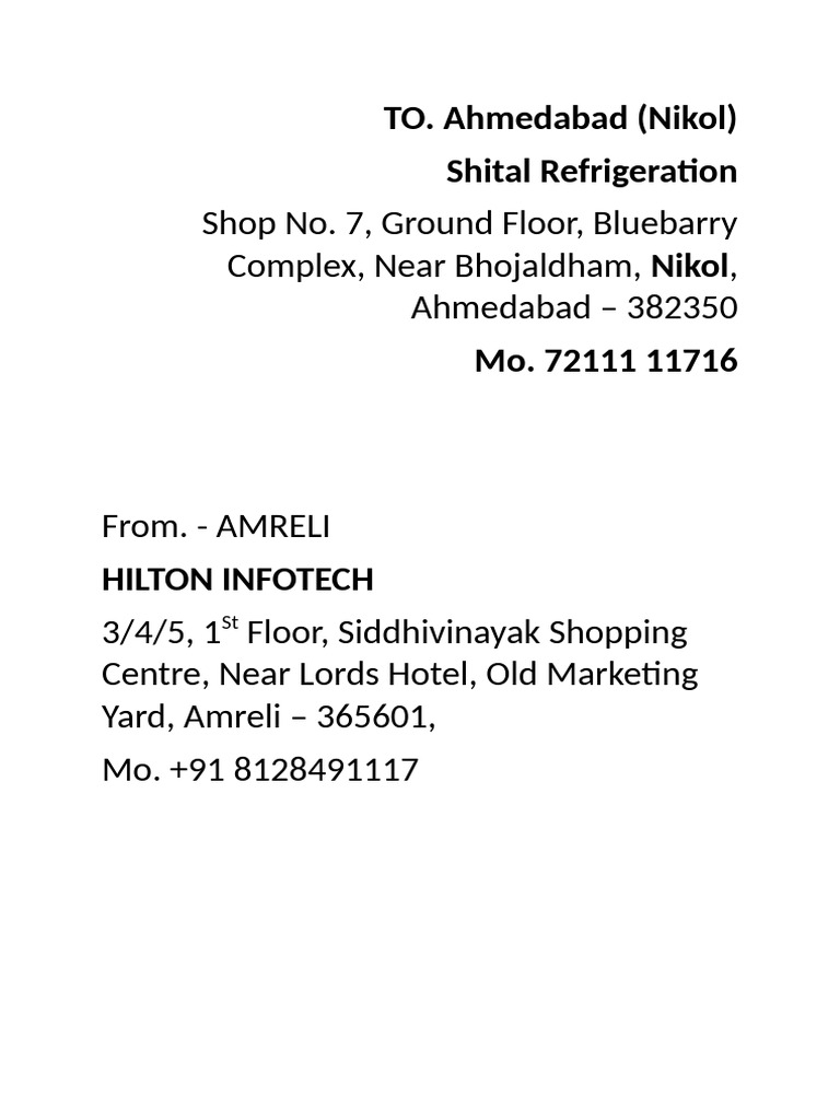 Shital Ref Office Adress | PDF