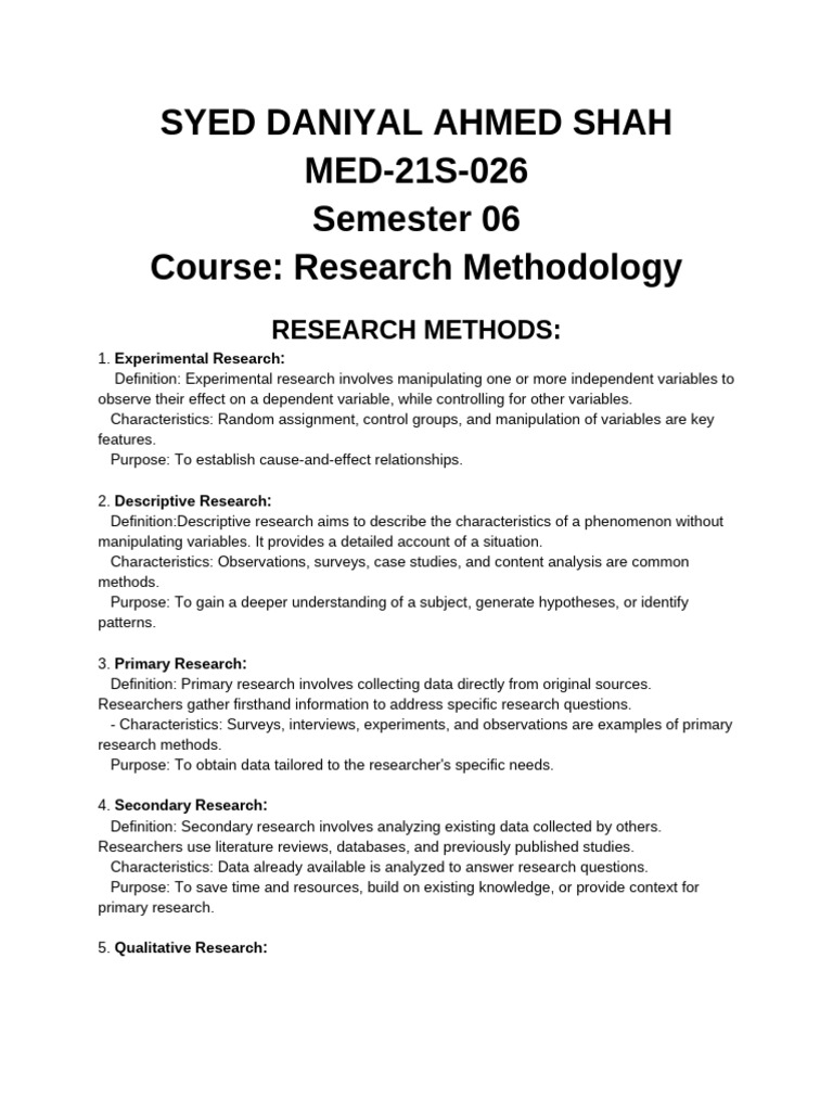 Syed Daniyal Ahmed Shah (Med-21s-026) | PDF | Methodology | Quantitative Research