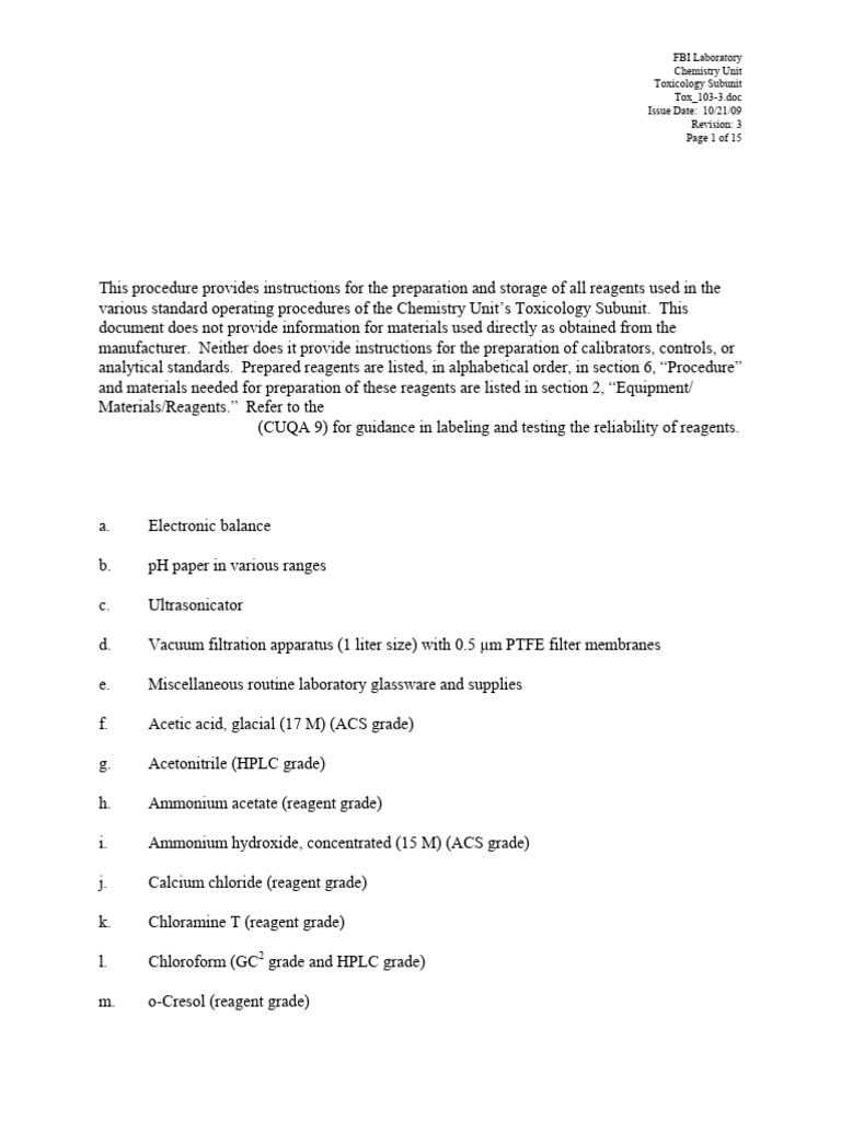 Chemical Reagent Preparation Guide | PDF | Purified Water | Mass ...