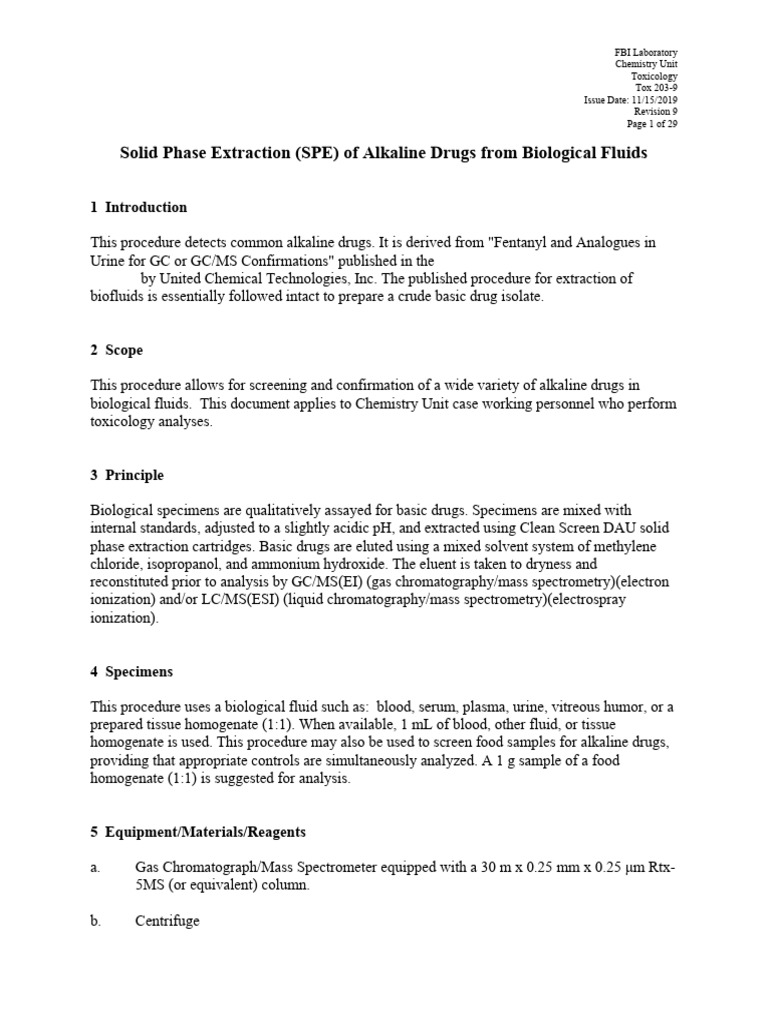 Solid Phase Extraction (SPE) of Alkaline Drugs From Biological Fluids 9 ...
