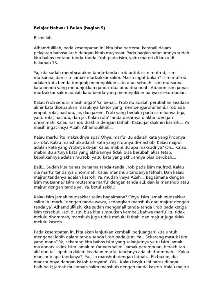 Belajar Nahwu 1 Bulan Bagian 5 | PDF