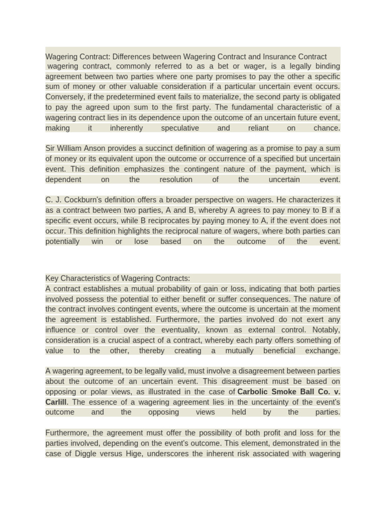 Wagering vs. Insurance Contracts Explained | PDF | Reinsurance | Insurance