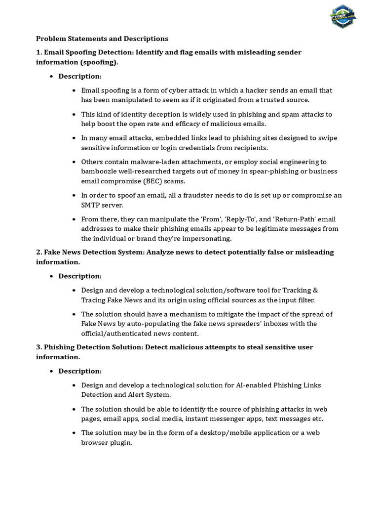 Cybersecurity Problem Statements 2025 | PDF | Phishing | Computer Security