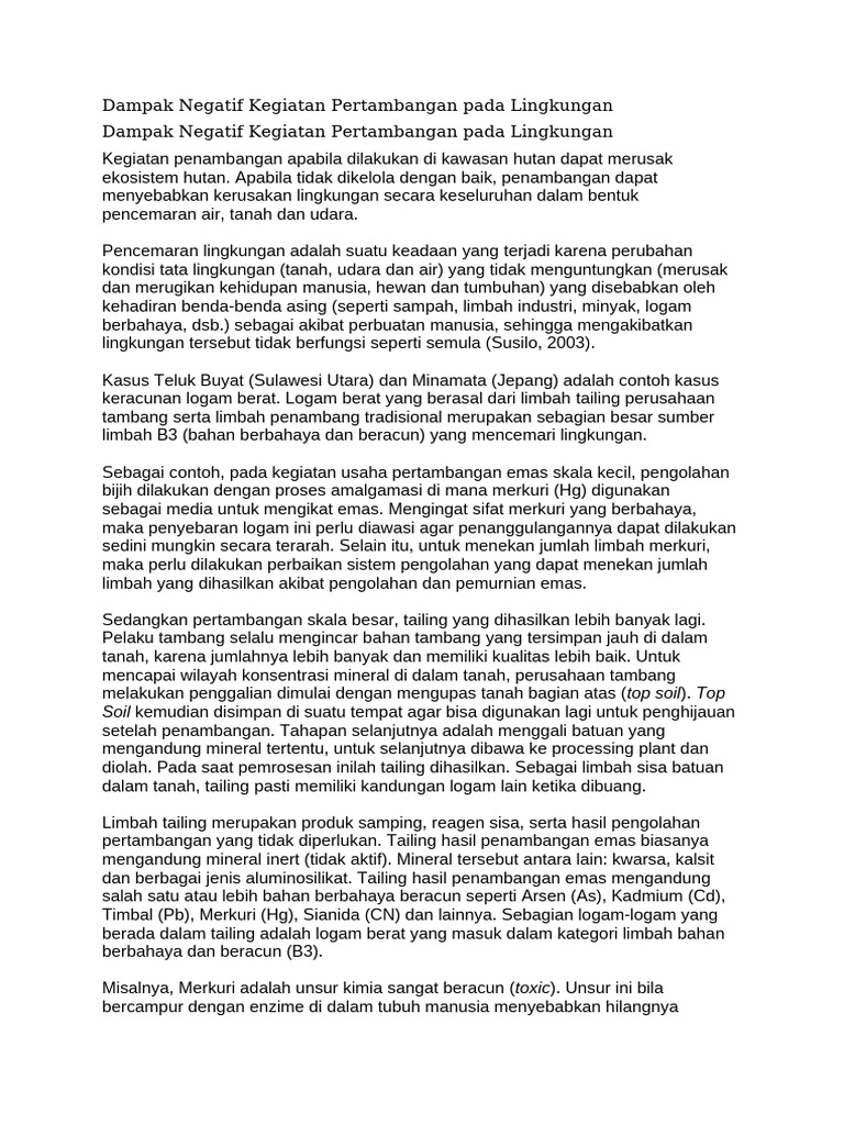 Dampak Negatif Kegiatan Pertambangan Pada Lingkungan | PDF