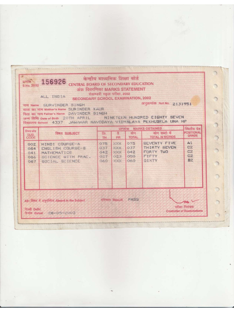 A. 10th Marksheet | PDF