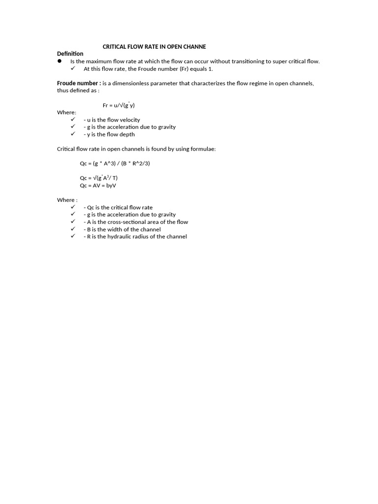 Critical Flow Rate in Open Channe | PDF