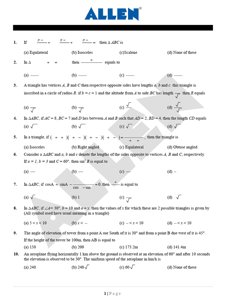 Mathematics_Class-12th | PDF | Triangle | Geometry