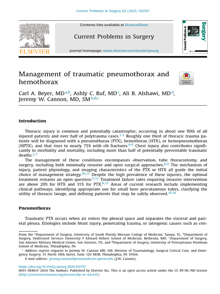 Management of Traumatic Pneumothorax and Hemothorax | PDF | Thorax ...
