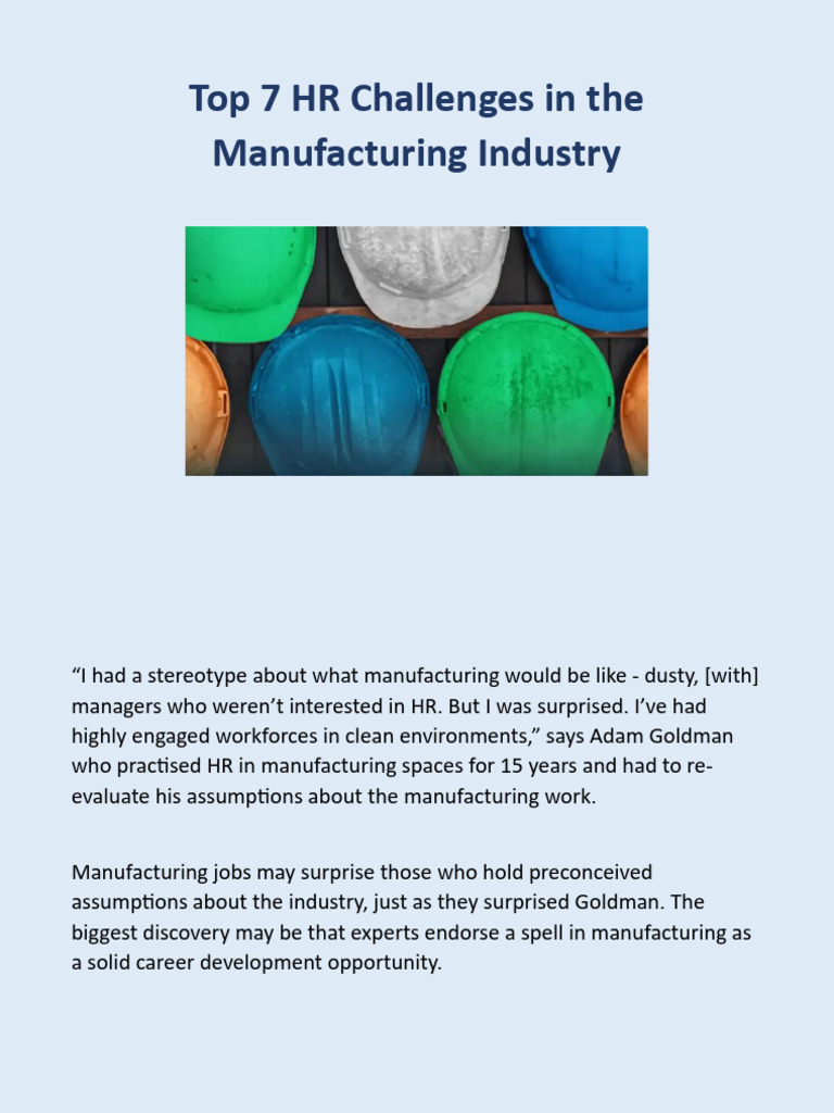 HR Challenges in Manufacturing Industry | PDF | Employment | Turnover ...
