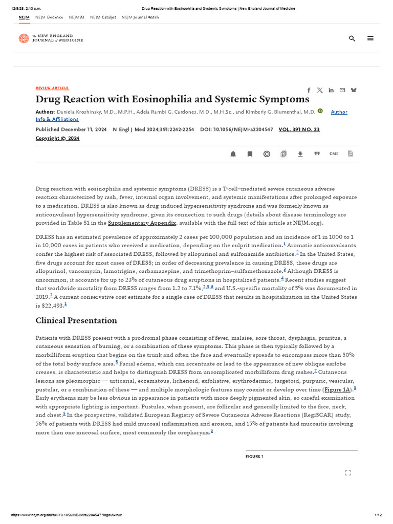 Drug Reaction With Eosinophilia and Systemic Symptoms - New England ...