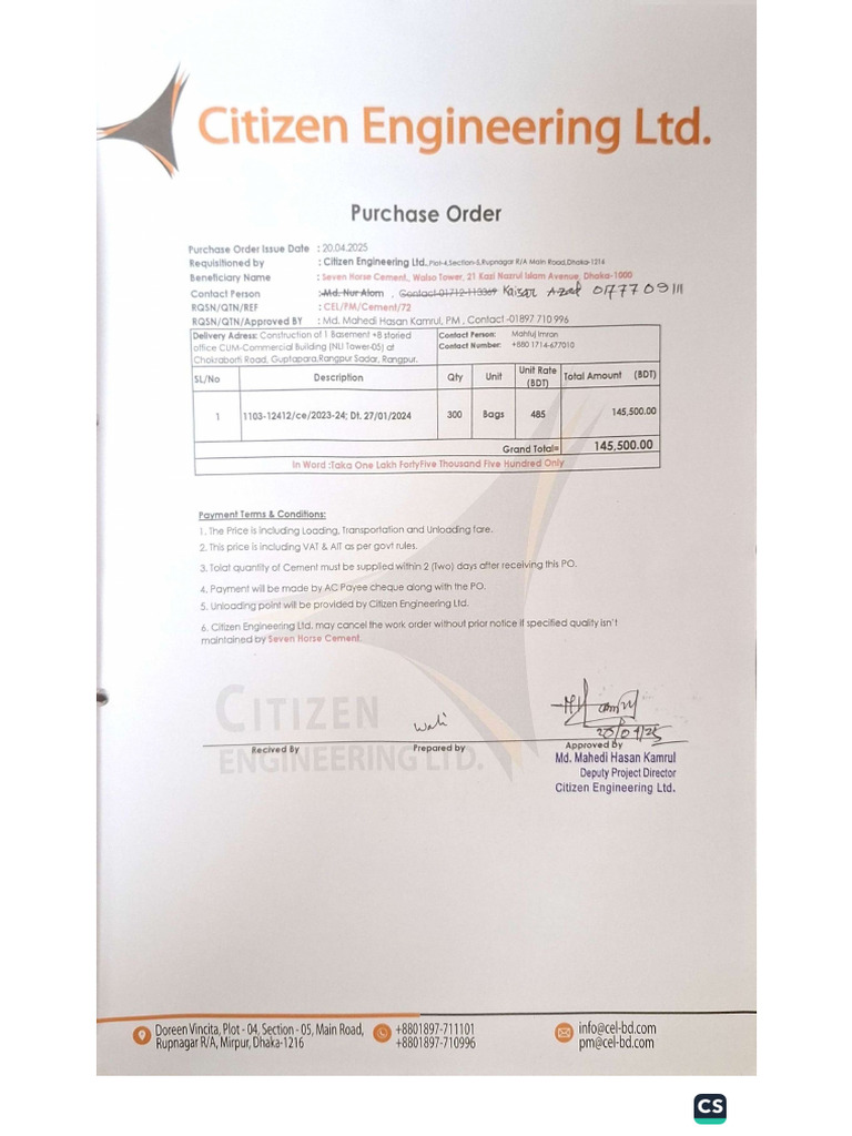 Purchase Order Eastern Cement Industries Limited | PDF