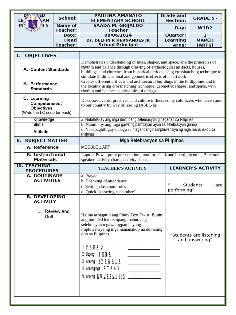 DLP Mapeh5 D2 2024 | PDF