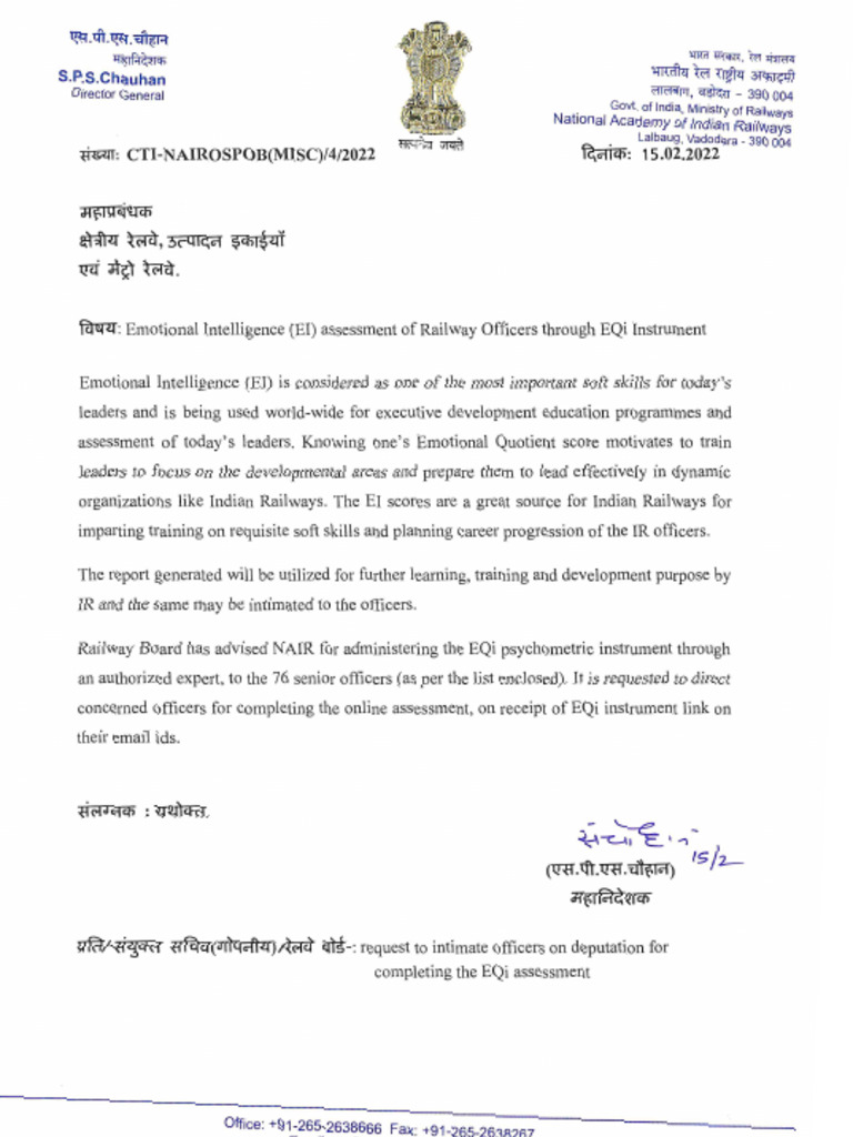 Letter To GMs Zonal Rly. PSU and Metro Rly. Reg. Assessment of Rly ...