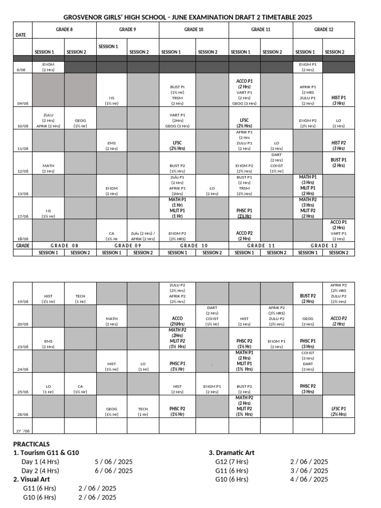 June Exam Time Table 2025 - 090152 | PDF