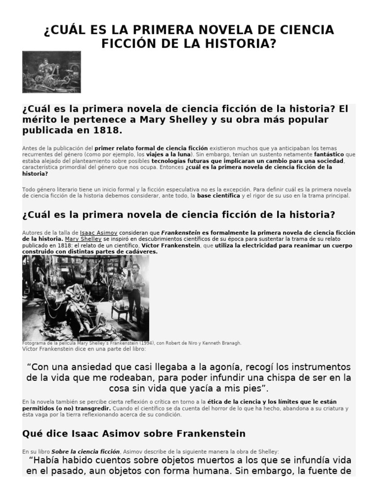 Cuál Es La Primera Novela de Ciencia Ficción de La Historia | PDF ...