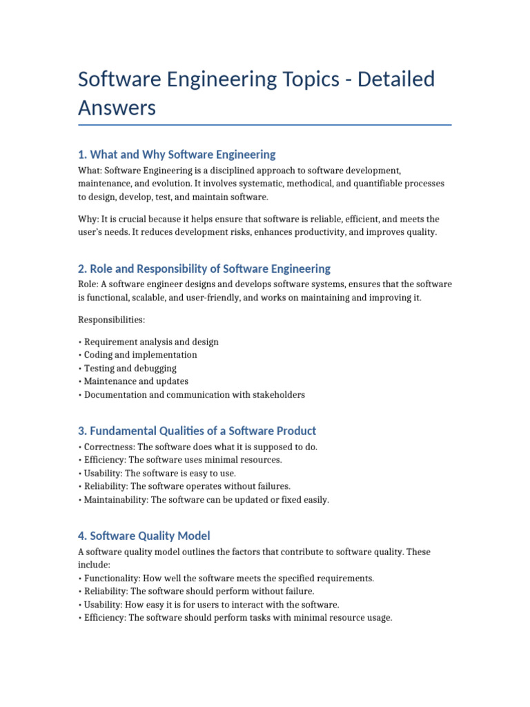 Software Engineering Detailed Answers | PDF | Software Testing ...