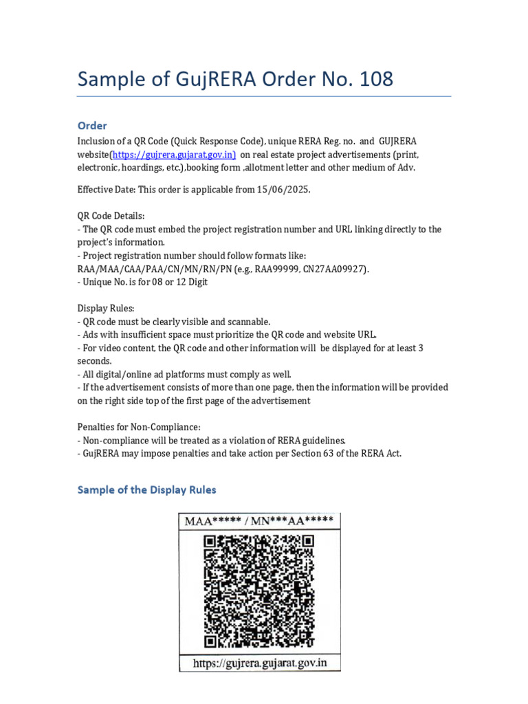 GujRERA Order 108 Sample | PDF