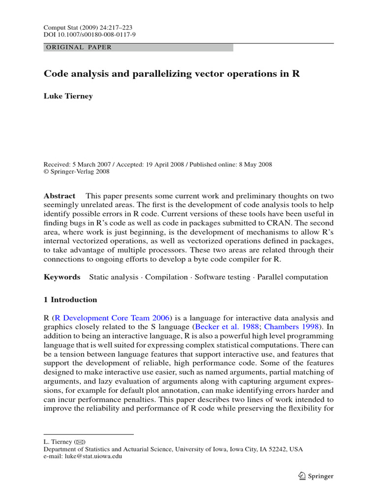 Code Analysis And Parallelizing Vector Operations In R Pdf Function