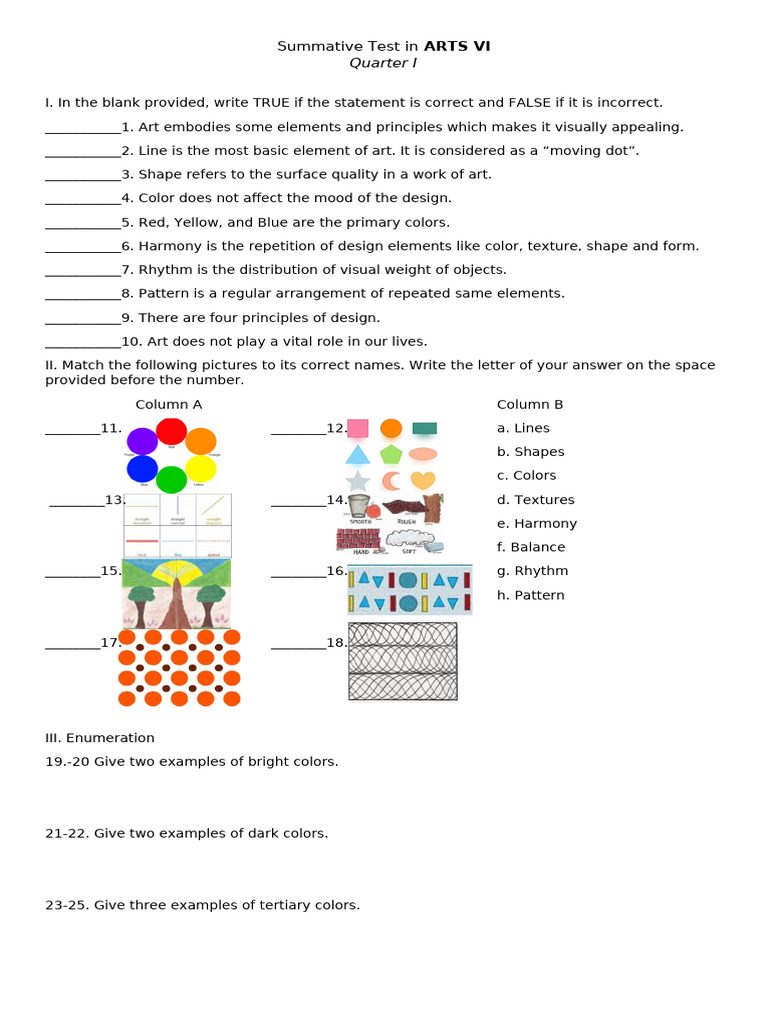 Summative Test in Arts VI - Q1 | PDF