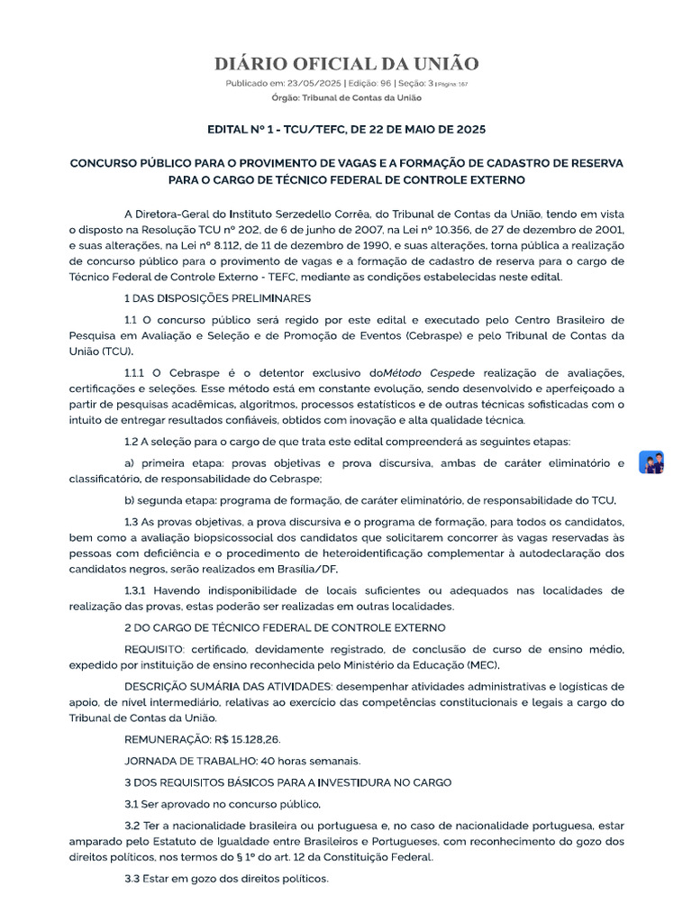 EDITAL TCU | PDF