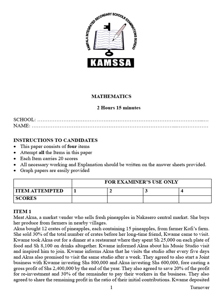 Kamssa s3 Math Eot3 2024 | PDF | Economies