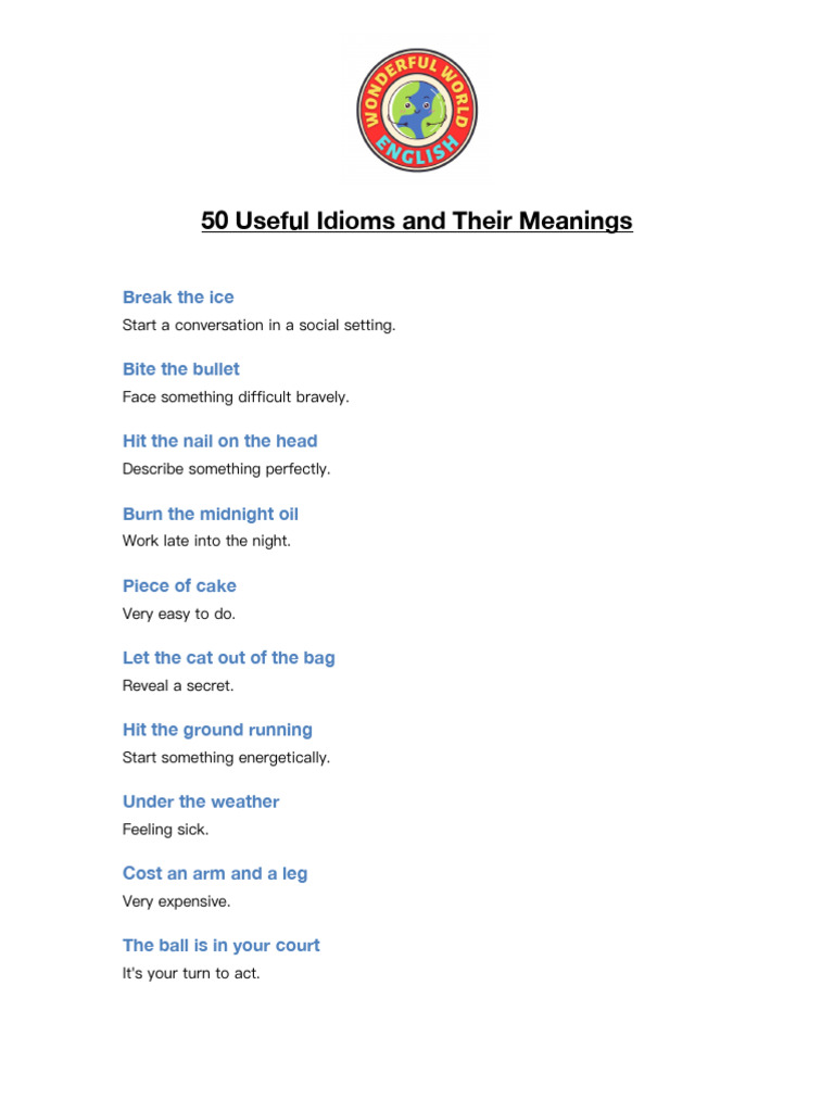 50 Useful Idioms | PDF