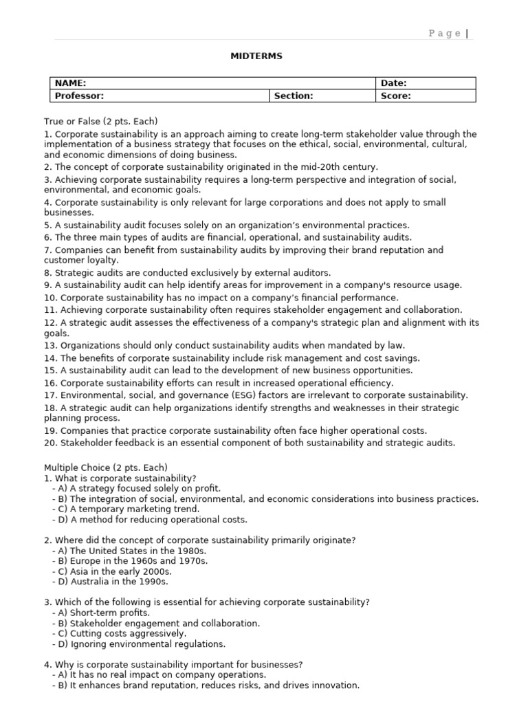 Midterms PRE 21 | PDF | Audit | Sustainability