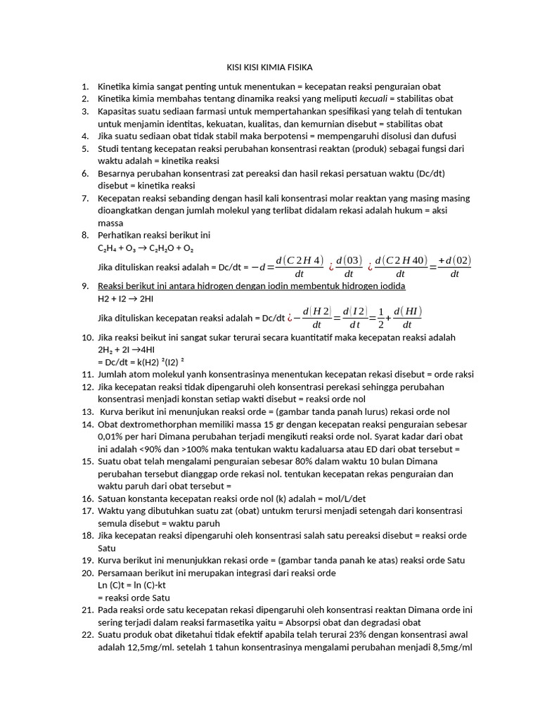 Kisi Kisi Kimia Fisika | PDF