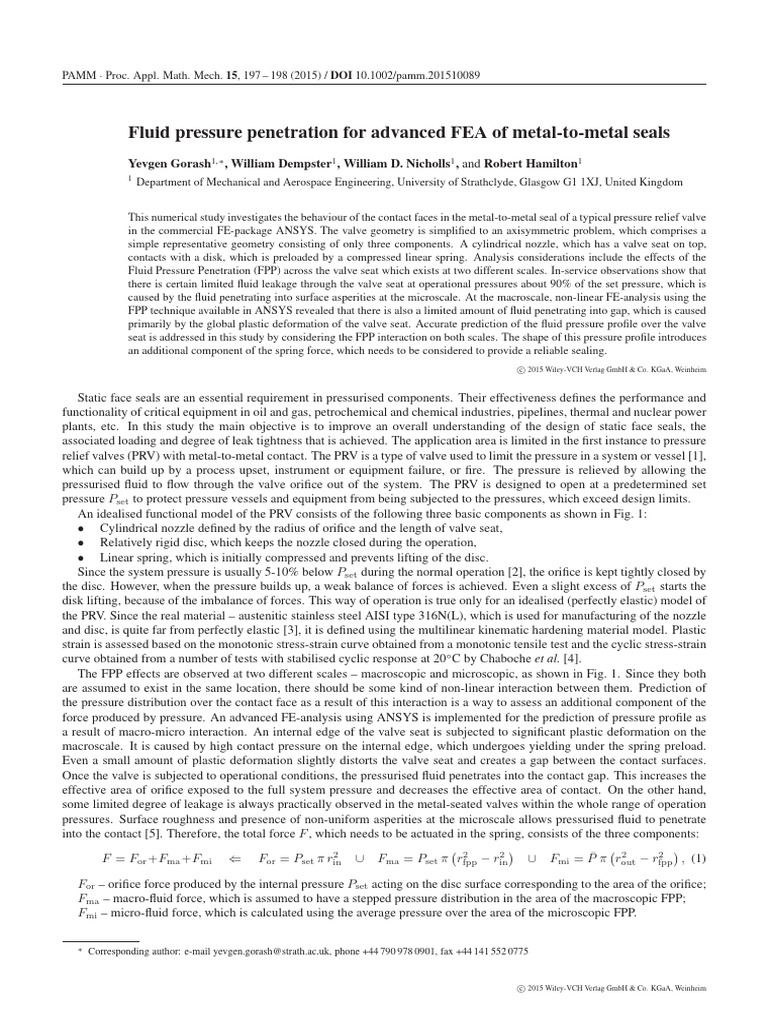 Fluid Pressure Penetration For Advanced FEA of Metal To Metal Seals ...