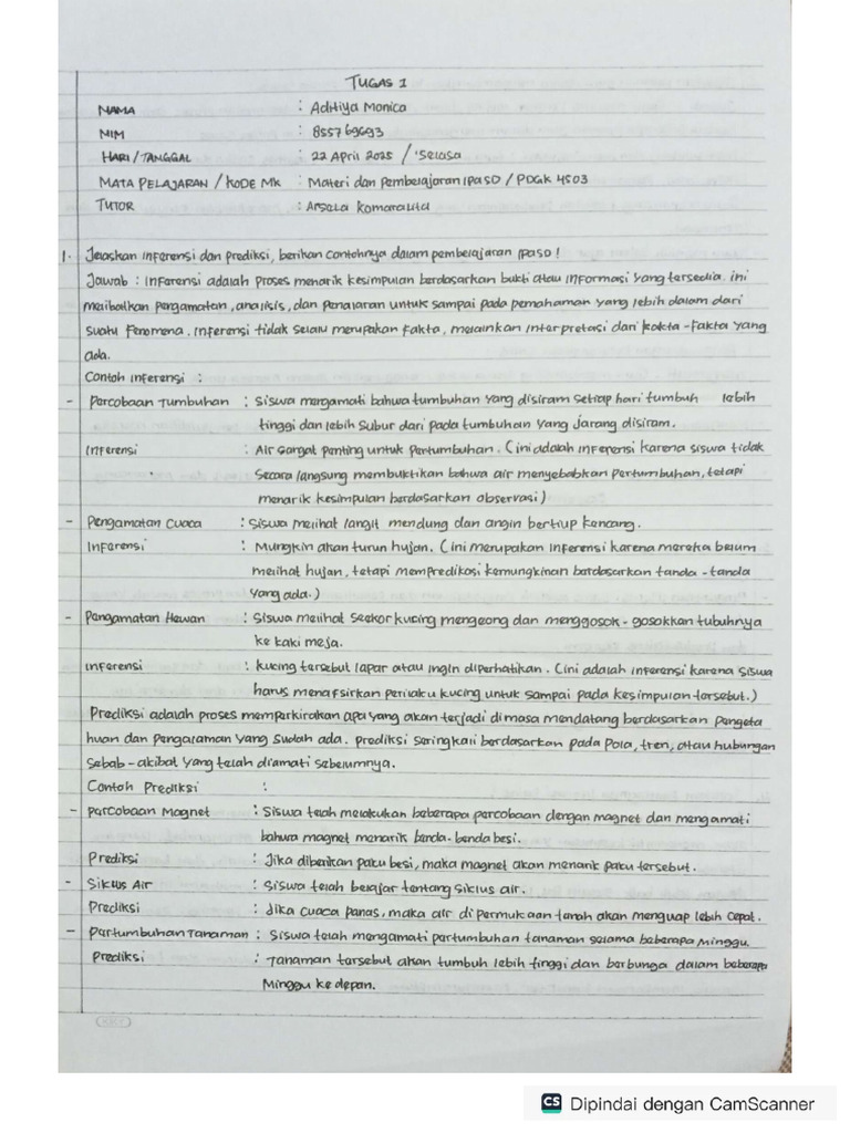Tugas 1 Aditiya Monica (Materi Dan Pembelajaran Ipa SD | PDF