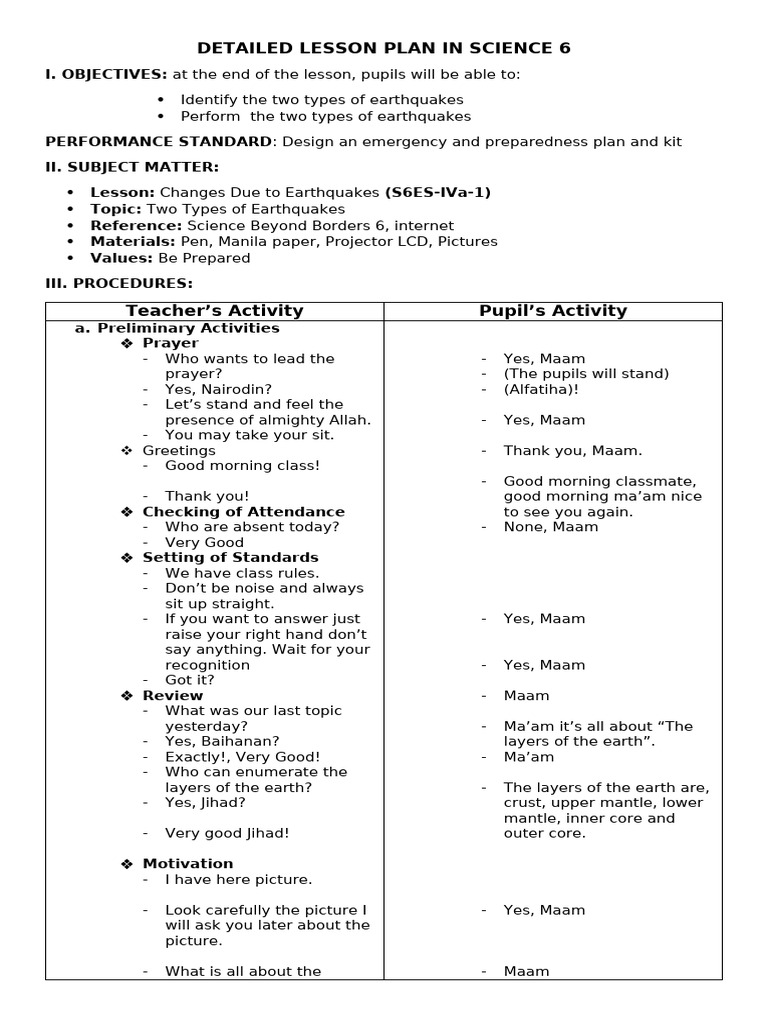 Detailed Lesson Plan in Science 6 | PDF | Volcano | Types Of Volcanic ...