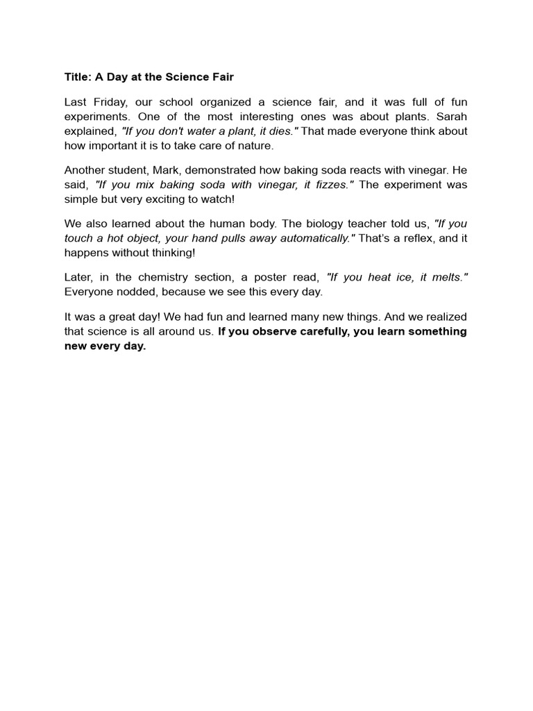 Title - A Day at The Science Fair | PDF