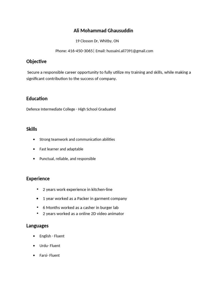 Resume of Ali Mohammad Ghausuddin | PDF
