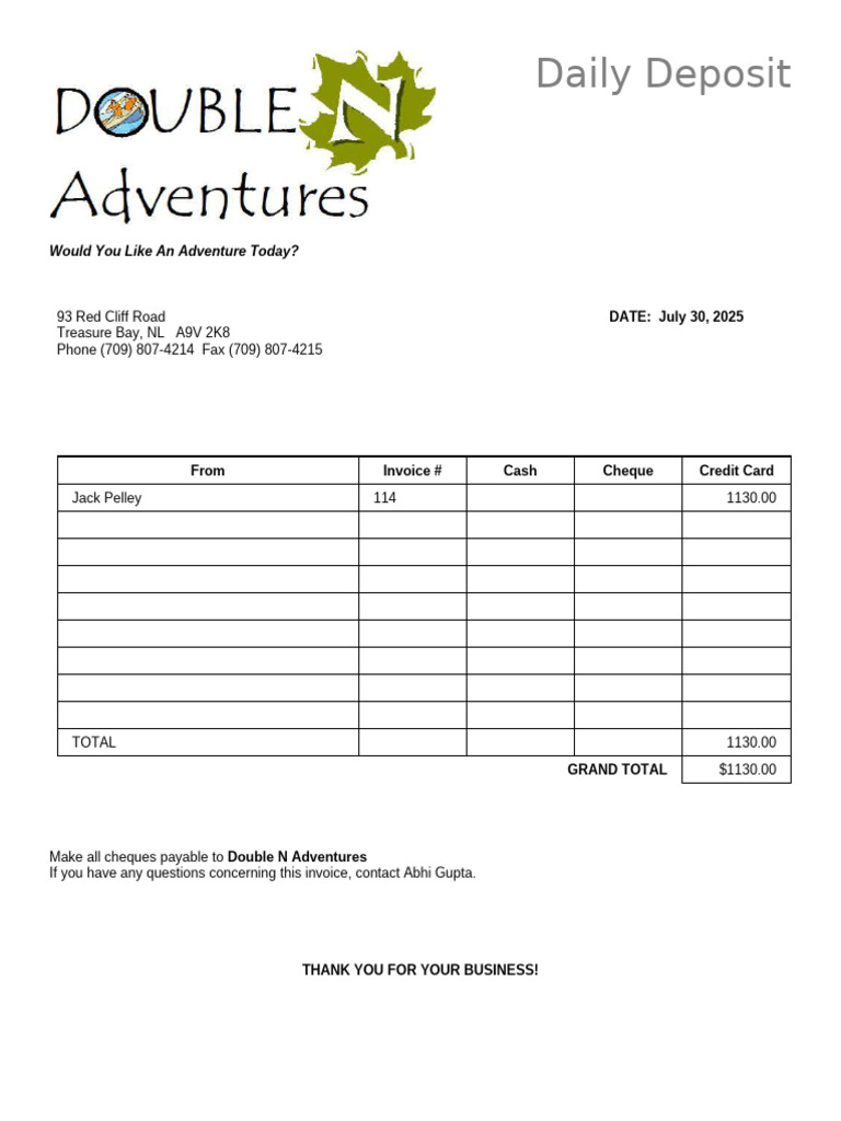 Daily Deposit Form Wednesday | PDF