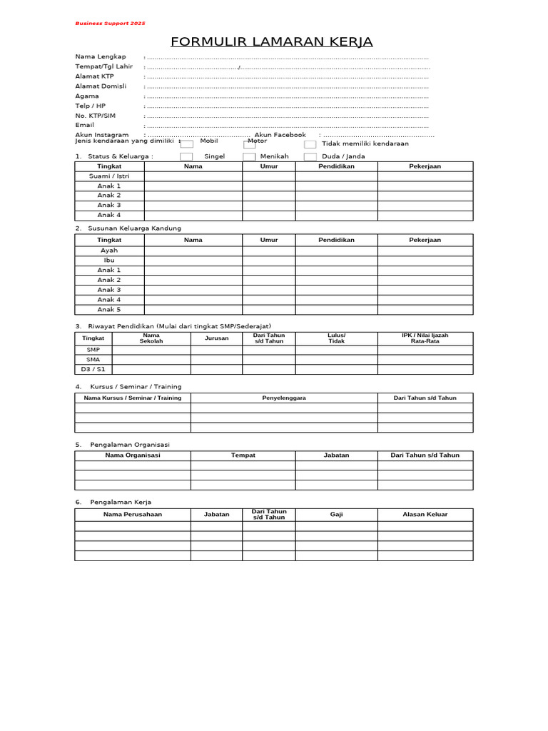 Form Lamaran Kerja New | PDF