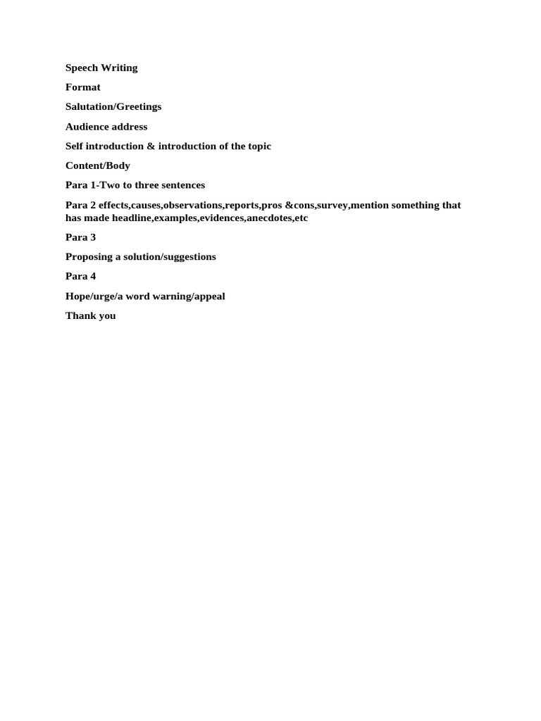 Speech Writing Class 11 | PDF