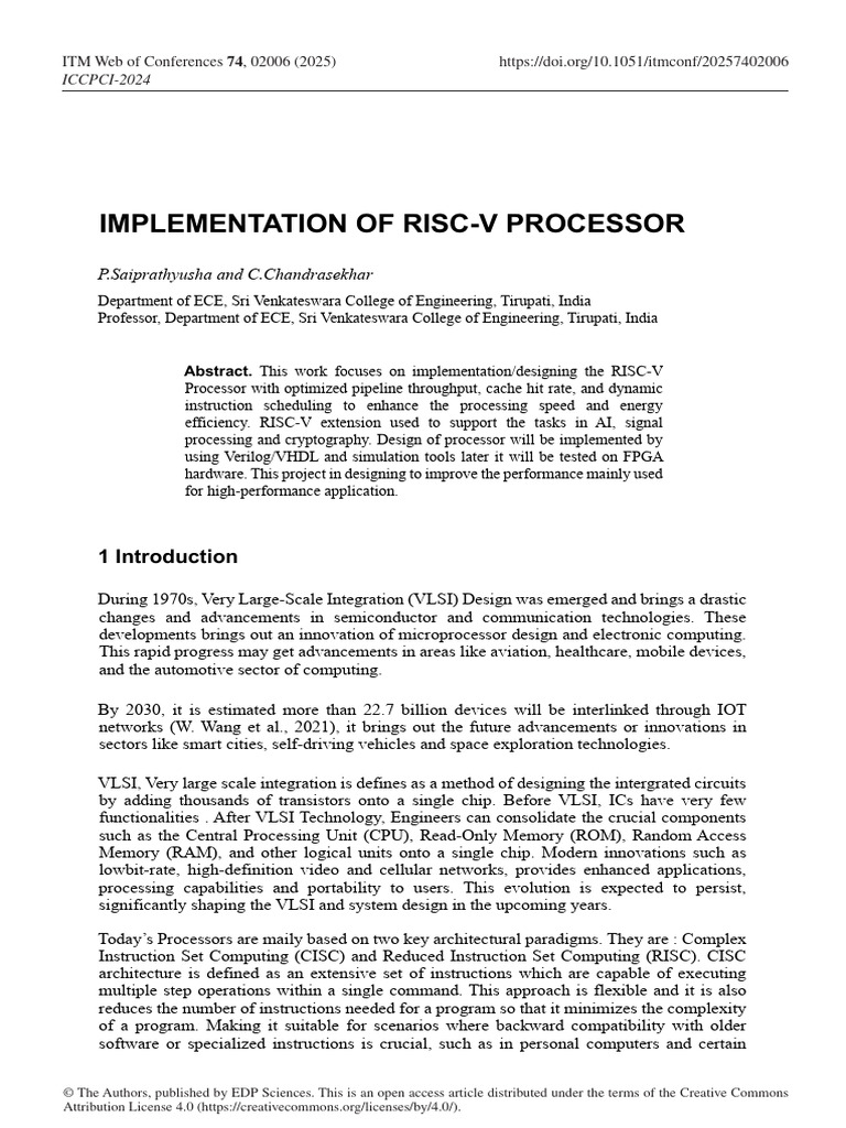 Implementation of RISC-V Processor | PDF | Central Processing Unit | Very Large Scale Integration