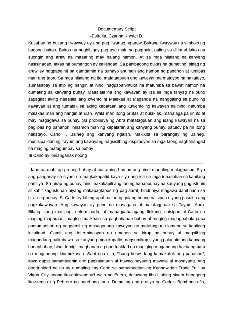 Documentary Script - Kawayan | PDF