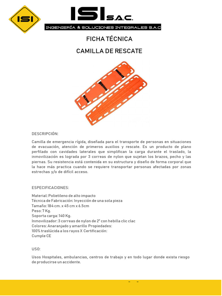 6.-Ficha Tecnica Camilla de Emergencia Rigida | PDF