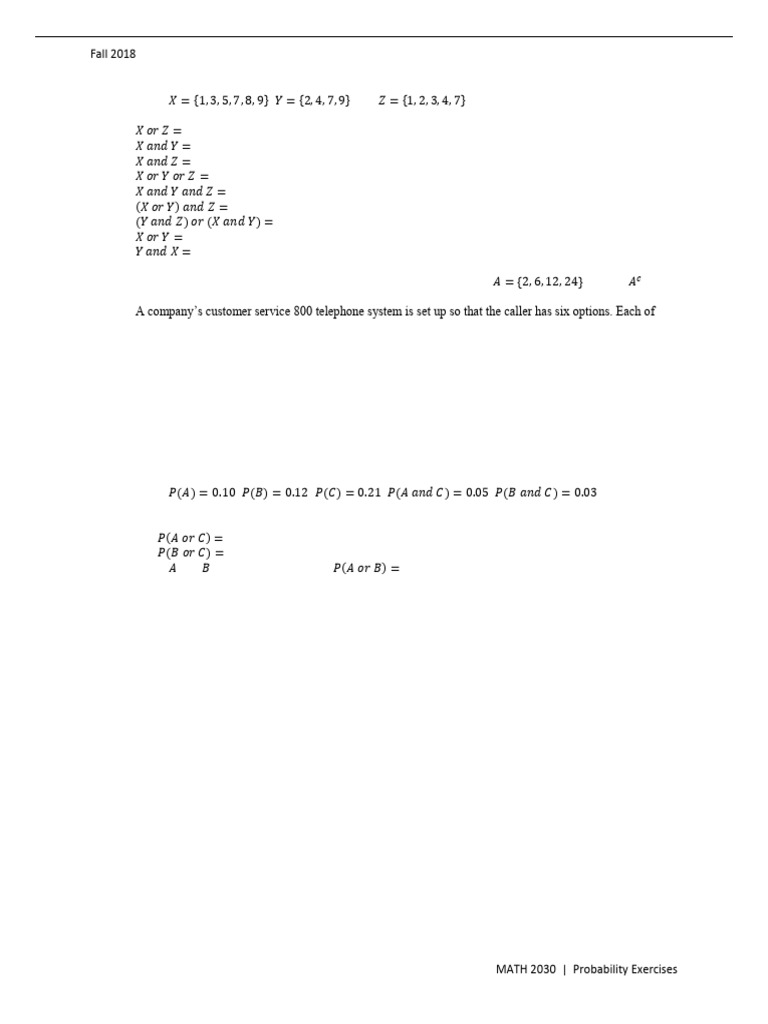 Probability Exercises for MATH 2030 | PDF