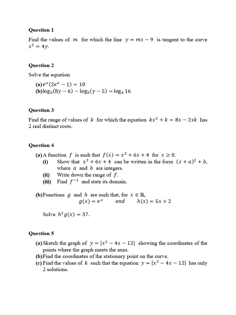 Year 10 Add Maths - Holiday Homework 1 | PDF