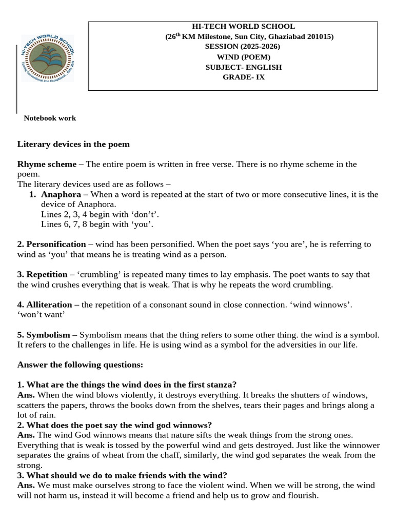 Understanding the Wind Poem for Class 9 | PDF | Poetry | Poetics