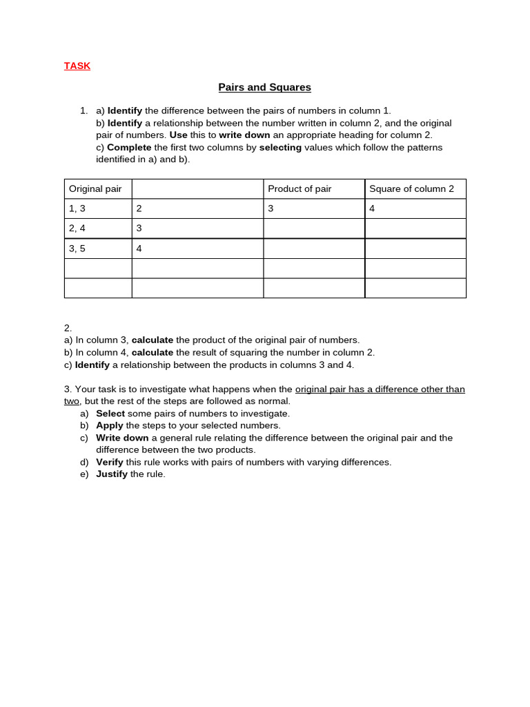 Pairsand Squares Investigation MYPcriterion | PDF
