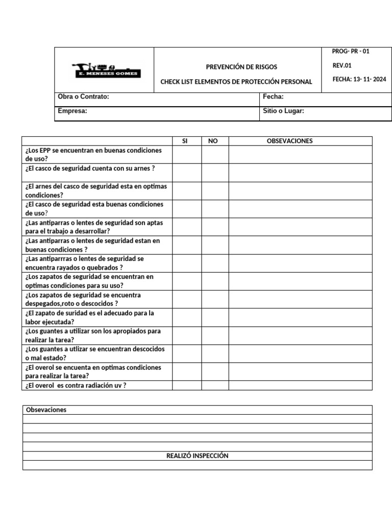 Check List Epp | PDF