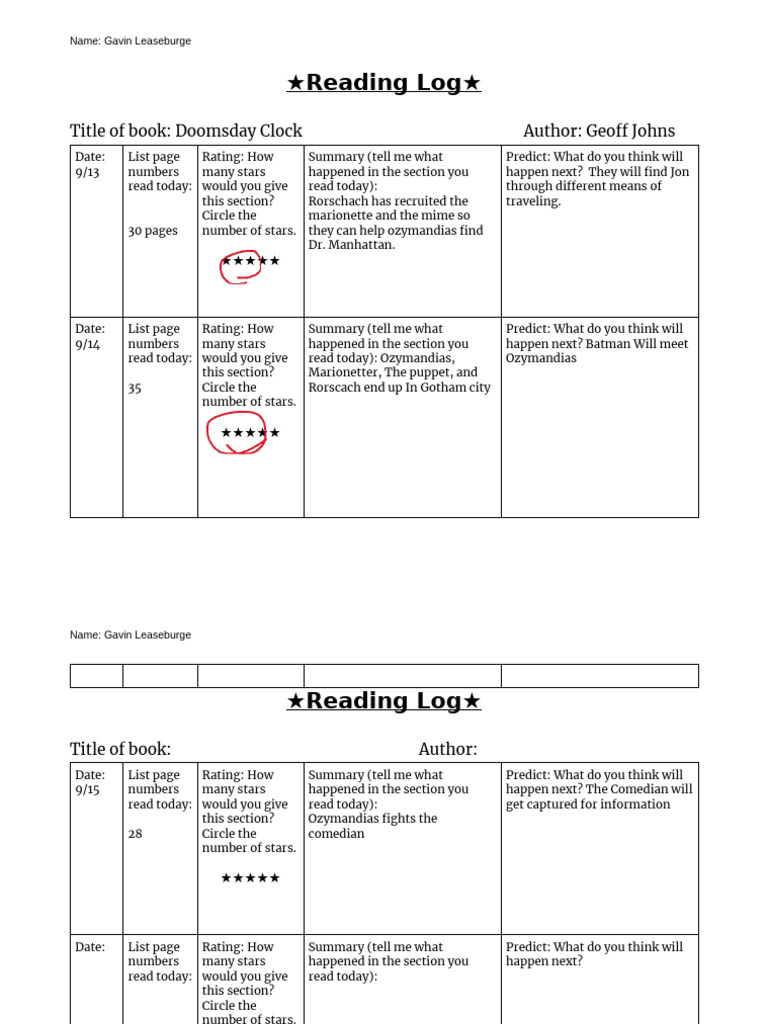 SSRReadingLog 1 | PDF