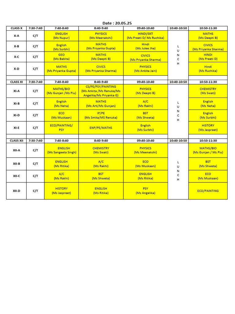 Class Schedule for Grades X to XII | PDF