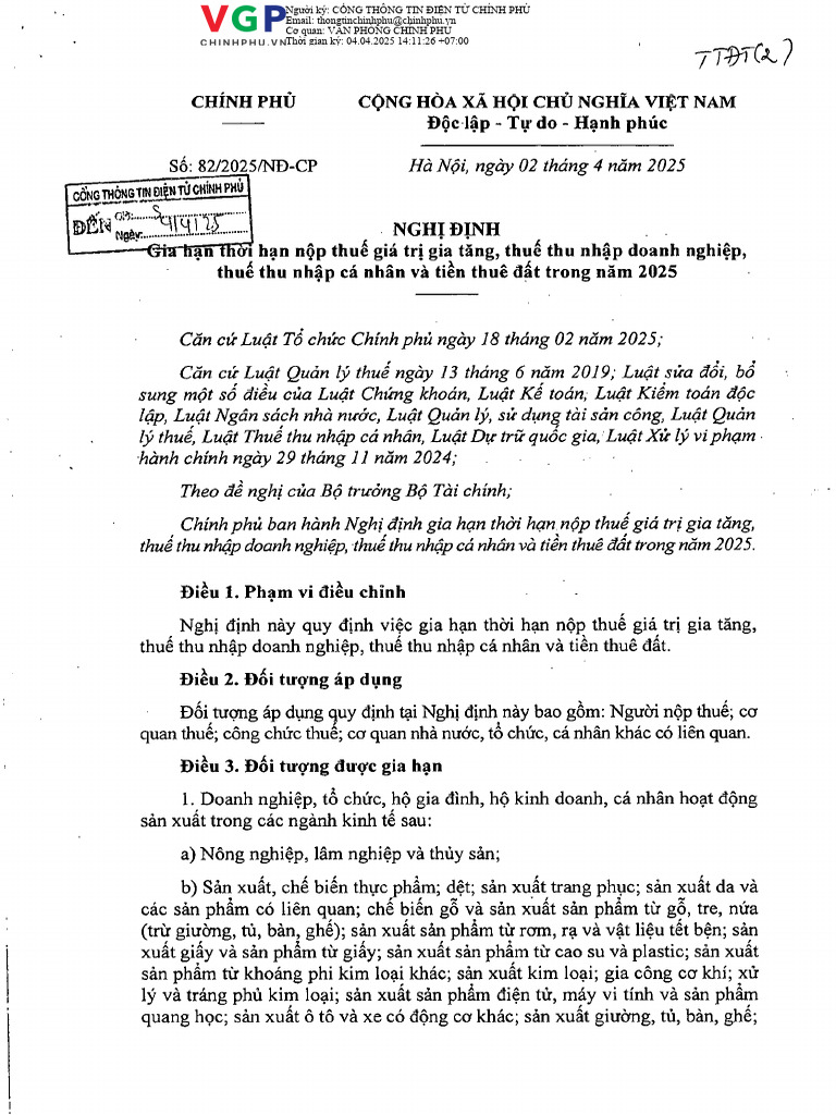 82-ndcp - Signed GIA HAN THOI HAN NOP THUE VAT TNDN TNCN | PDF