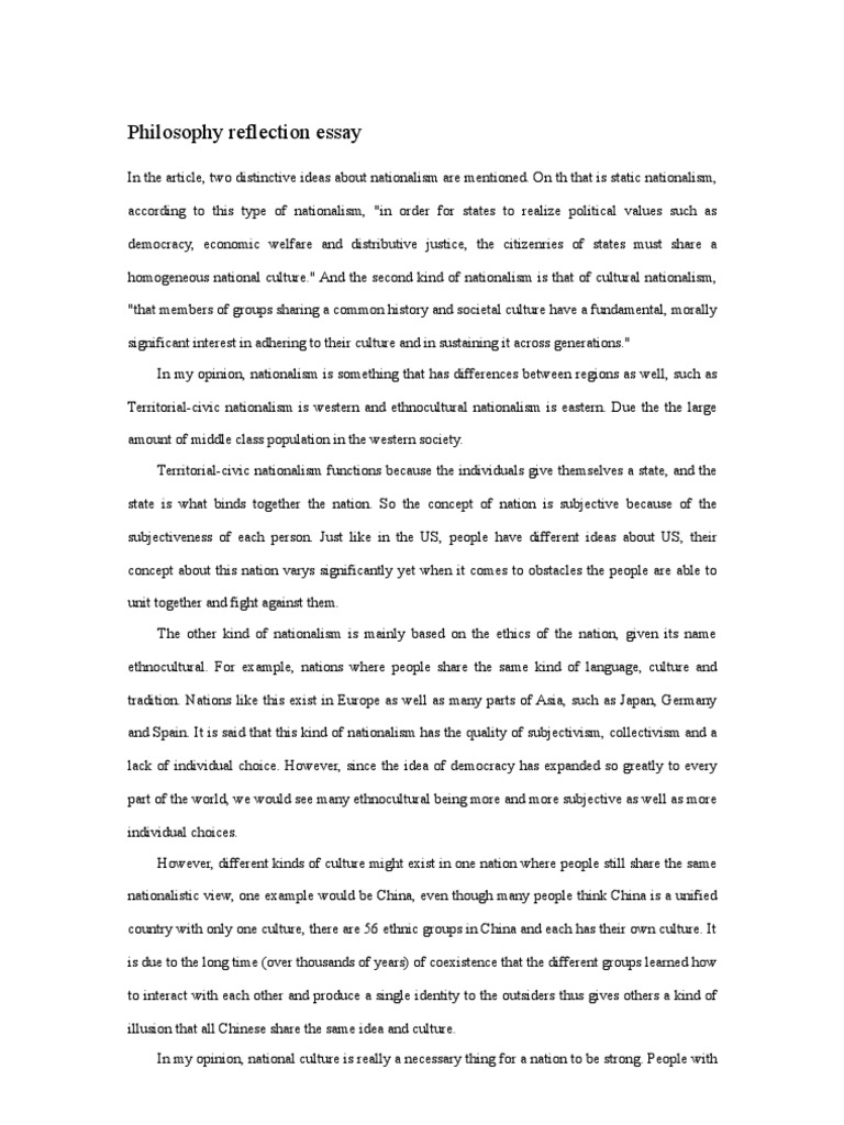 Philosophy Reflection Essay | PDF | Nationalism | Nation