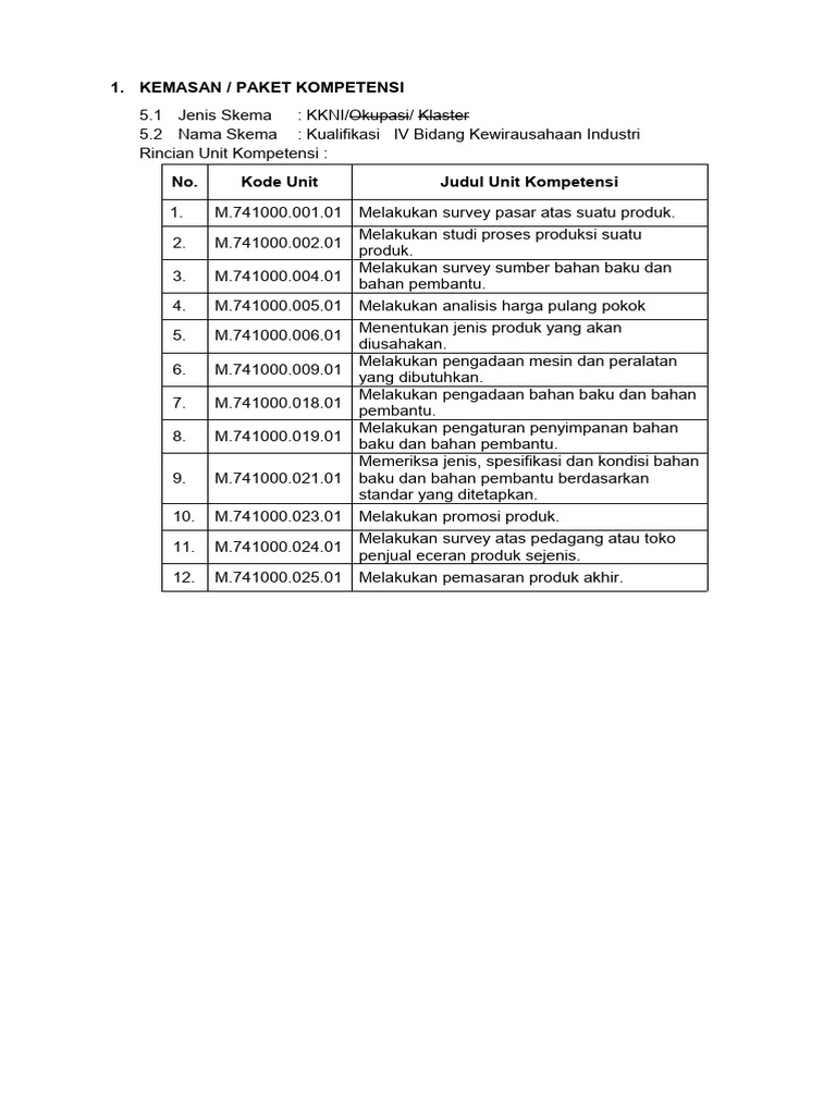 Skema Kualifikasi Unit Kompetensi Kewirausahaan 21-08-23 | PDF